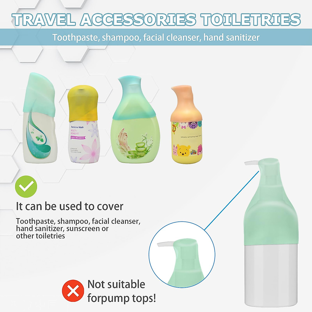 TRANOMOS 8 Pack Silicone Bottle Covers, Travel Essentials for Women Men, Travel Size Toiletries, Cruise Ship Essentials, Accessories Luggage, Travel Must Haves, Elastic Sleeves for Leak Proofing