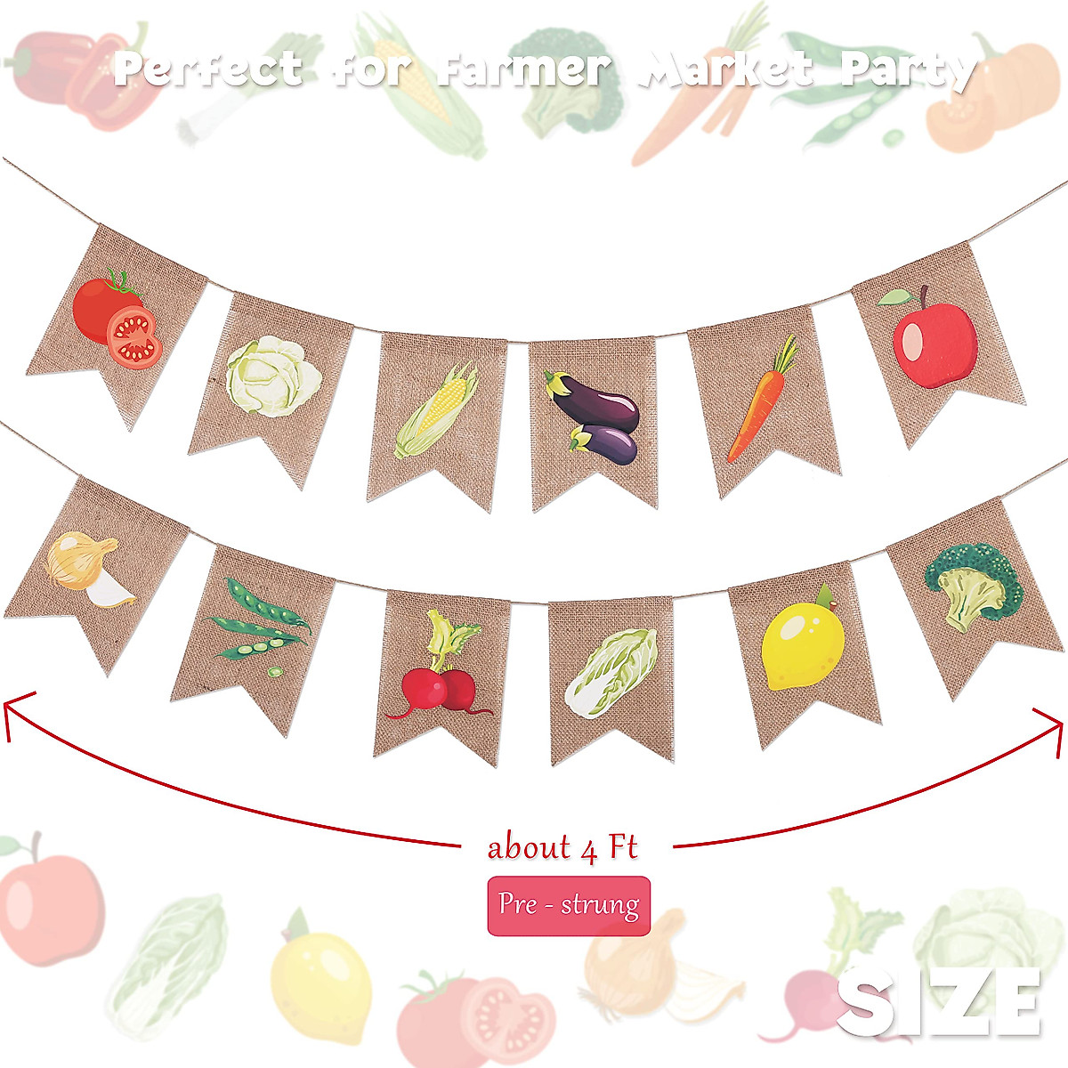 YLooDasy Farmers Market Party Decorations Vegetable Banner Burlap Bunting Garland for Farmers Market Produce Stand or Gardener Theme Farm Party Supplies