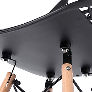 Fabulaxe Mid-Century Modern Style Plastic DSW Shell Dining Chair with Lattice Back and Wooden Dowel Eiffel Legs, Black