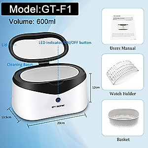 Ultrasonic Jewelry Cleaner -Silver Cleaner for Jewelry Rings with Watch Holder,Cleaning Basket,304 SUS Tank for Eyeglasses Watches Coins Tools Razors Earrings Necklaces Dentures 21 Ounces