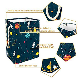 DEYYA Waterproof Laundry Baskets Tall Sturdy Foldable Outer Space Planets Alien Earth Print Hamper for Adult Kids Teen Boys Girls in Bedrooms Bathroom