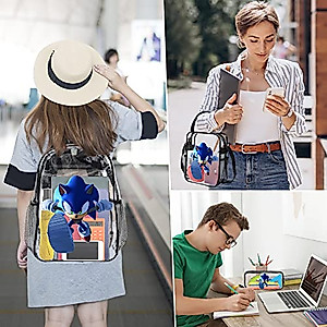 Qxuzizh 3PCS Transparent Clear Backpack Plastic Bookbags with Lunch Bag Tote And Pencil Case Box Pouch for Teen Boys Girls Youth