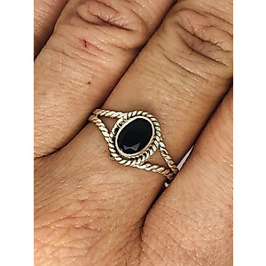 Cut Black Onyx Ethnic Vintage Gipsy Delicate Oval Ring 925 Sterling Silver Tribal Boho Chic (7)