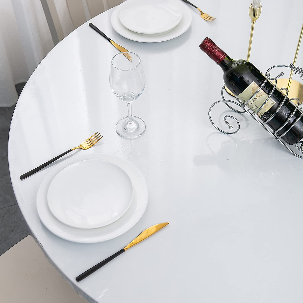 Pioggia Clear Vinyl Oval Fitted Tablecloth Waterproof Elasticized Table Cloth Plastic Table Cover Protector (Fits Oval Tables up to 48" W x 68" L)