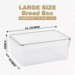 Tiawudi 2 Pack Large Bread Box for Kitchen Countertop, Airtight Bread Storage Container for Homemade Bread and Bakery Loaf, Plastic Bread Keeper, 11.6 Qt / 11L Each