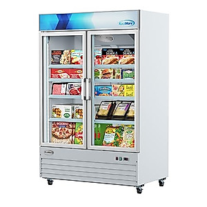 KoolMore MDF-2GD-45C-WH 53 in. Commercial Two Glass Door Display Upright Freezer Merchandiser in White 45 Cu. Ft