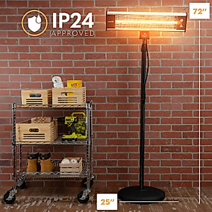 SereneLife Infrared Patio Heater, Electric Patio Heater for Indoor/Outdoor Use, Portable Stand Heater with Remote Control, 1500 W, for Restaurant, Patio, Backyard, Garage, Decks (Black)