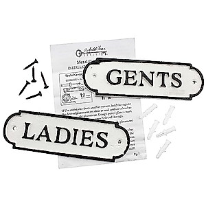 AuldHome Restroom Door Signs: Ladies and Gents; Set of 2 Cast Iron Public Bathroom Signs for Men/Women