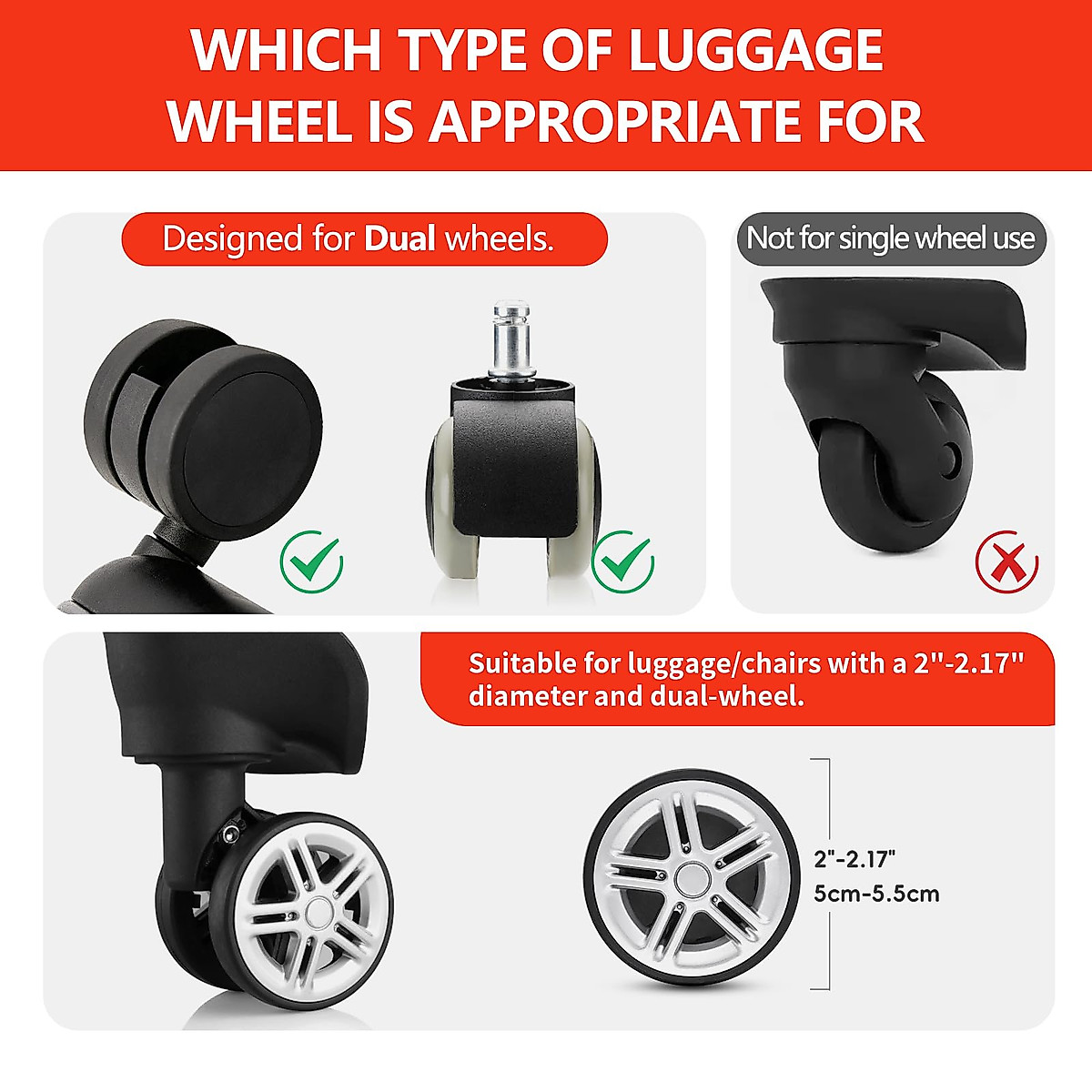 jake.secer 8 Packs Luggage Wheel Covers Silicone, Suitcase Wheels Protector Cover Replacement, 8 Spinner Rubber Wheel Covers for Your Suitcases or Office Chair Caster Wheels, Durable and Reduce Noise