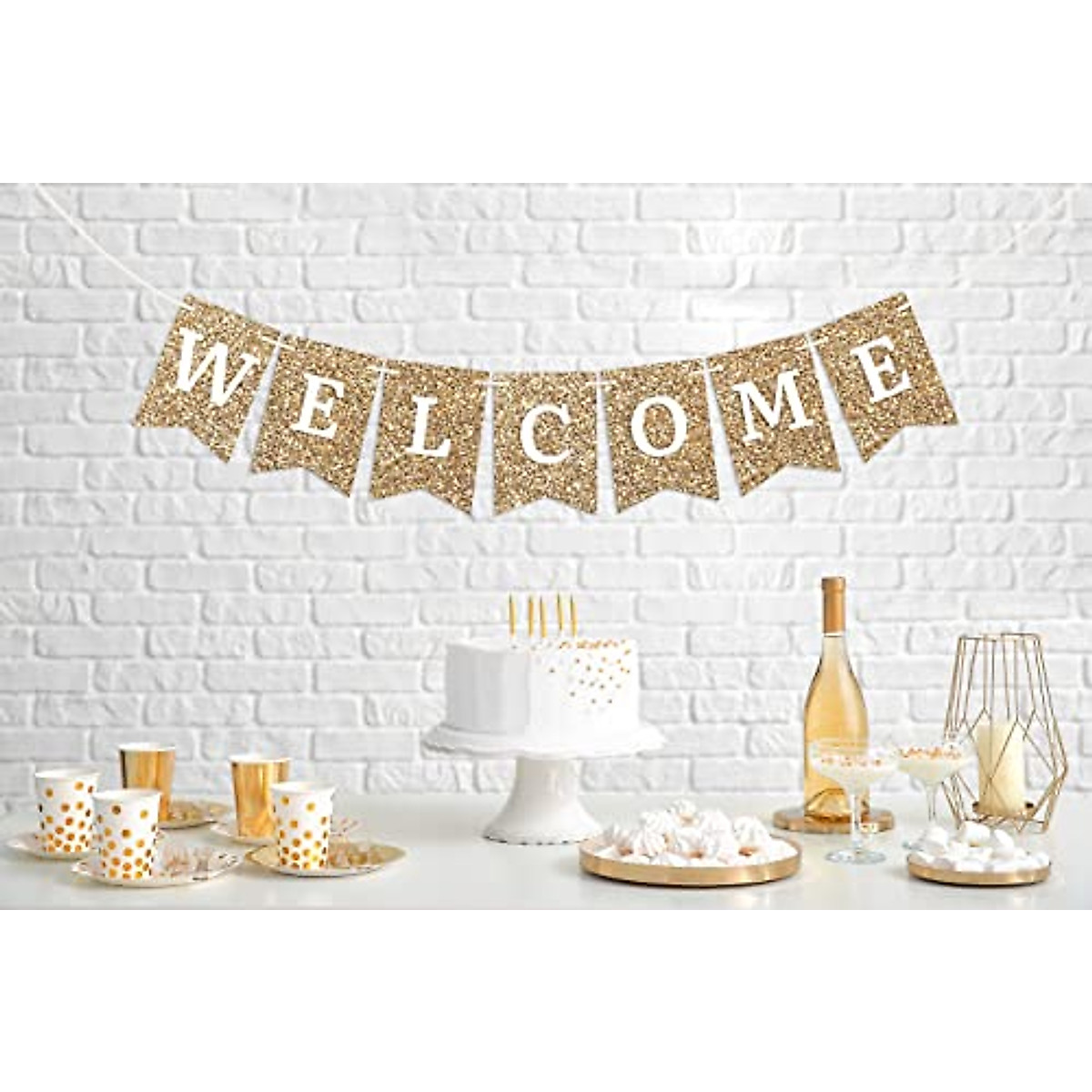 Pre-Strung Welcome Banner - NO DIY - Gold Glitter Welcome Banner - Pre-Strung on 6 ft Strand - Classroom, Office, Front Door, Baby & Bridal Showers Party Decorations & Decor. Did we mention no DIY?