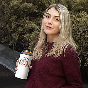 SANDJEST Teacher Tumbler - 4-in-1 Big Heart Shape Little Minds Tumbler Cup Can Cooler - 12oz Stainless Steel Insulated Cans Coozie Teachers Mug Birthday, Christmas, Appreciation, Teacher's Day Gifts