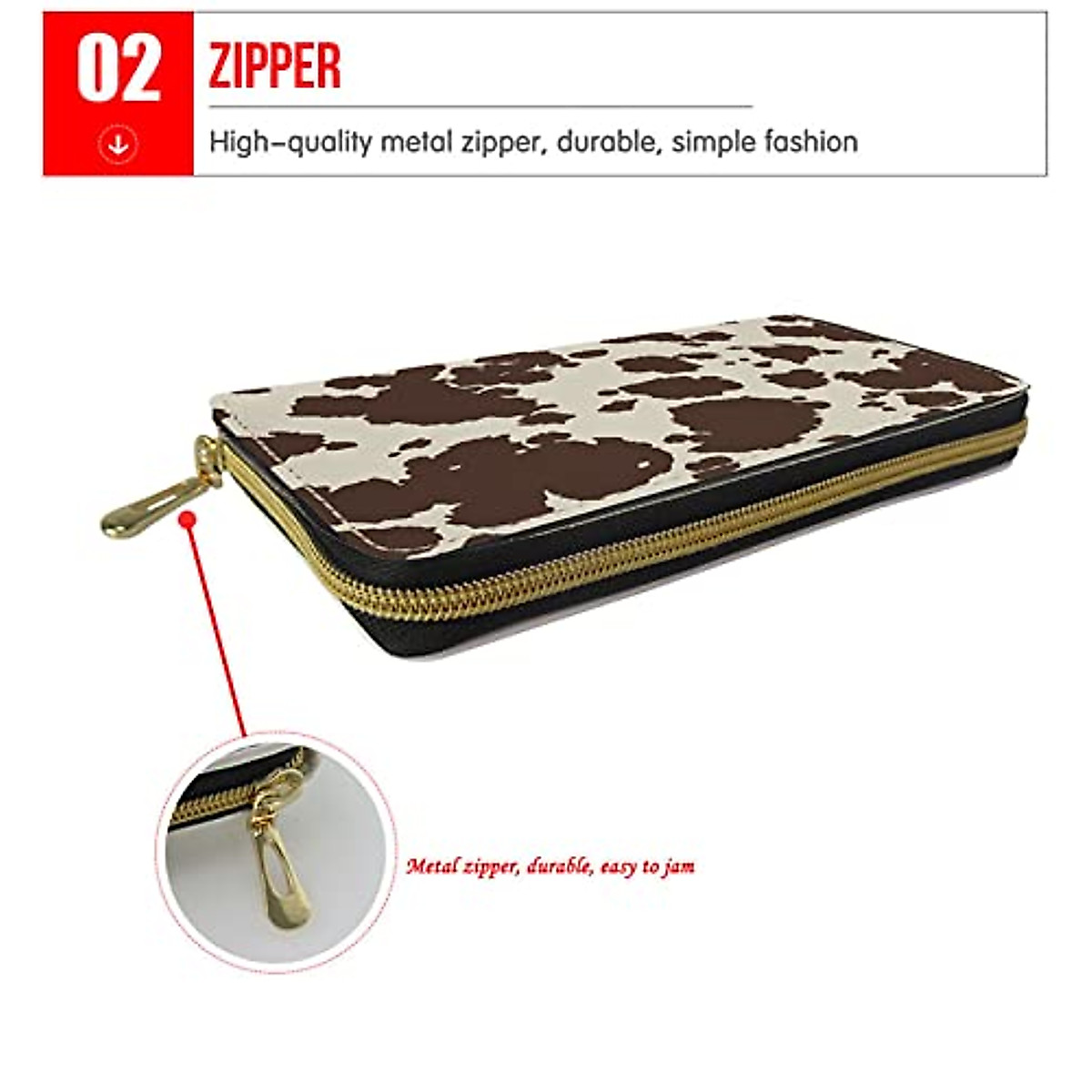 CLOHOMIN Brown Cow Wallet Purse Long Leather Waterproof Cash Card Holder Cute Animal Fur Prints Clutch Purse for Women Girls Holder Zipper Closure Mini Wristlet Coin Bag