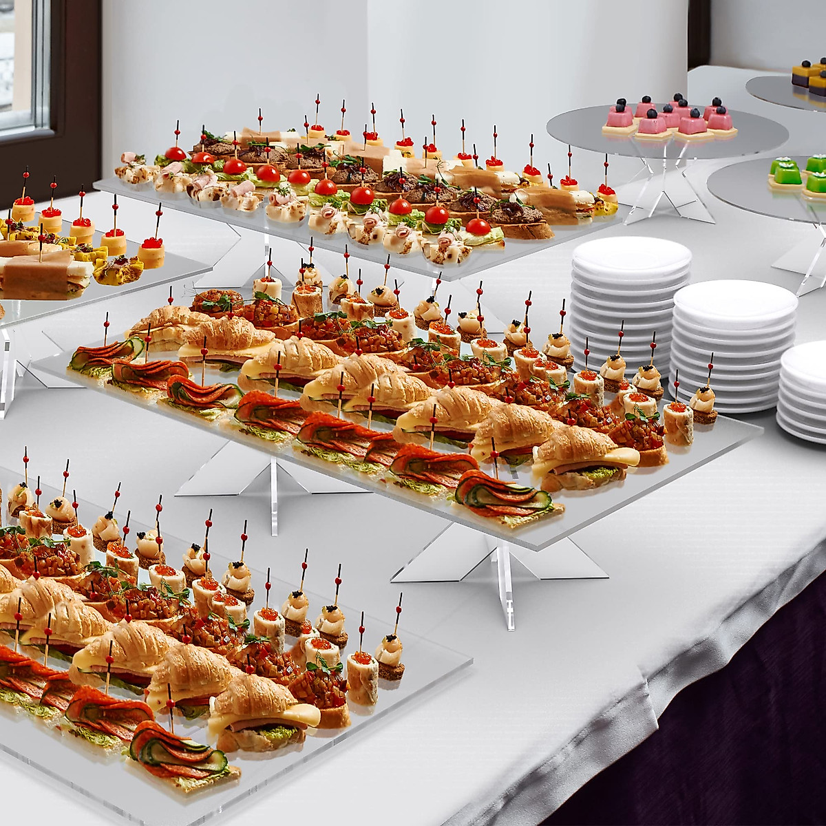 STAUBER Best Acrylic Display Stand - Buffet Serving Tray Riser - Cupcakes, Pastries, Appetizers (Rectangle, 24" x 16")