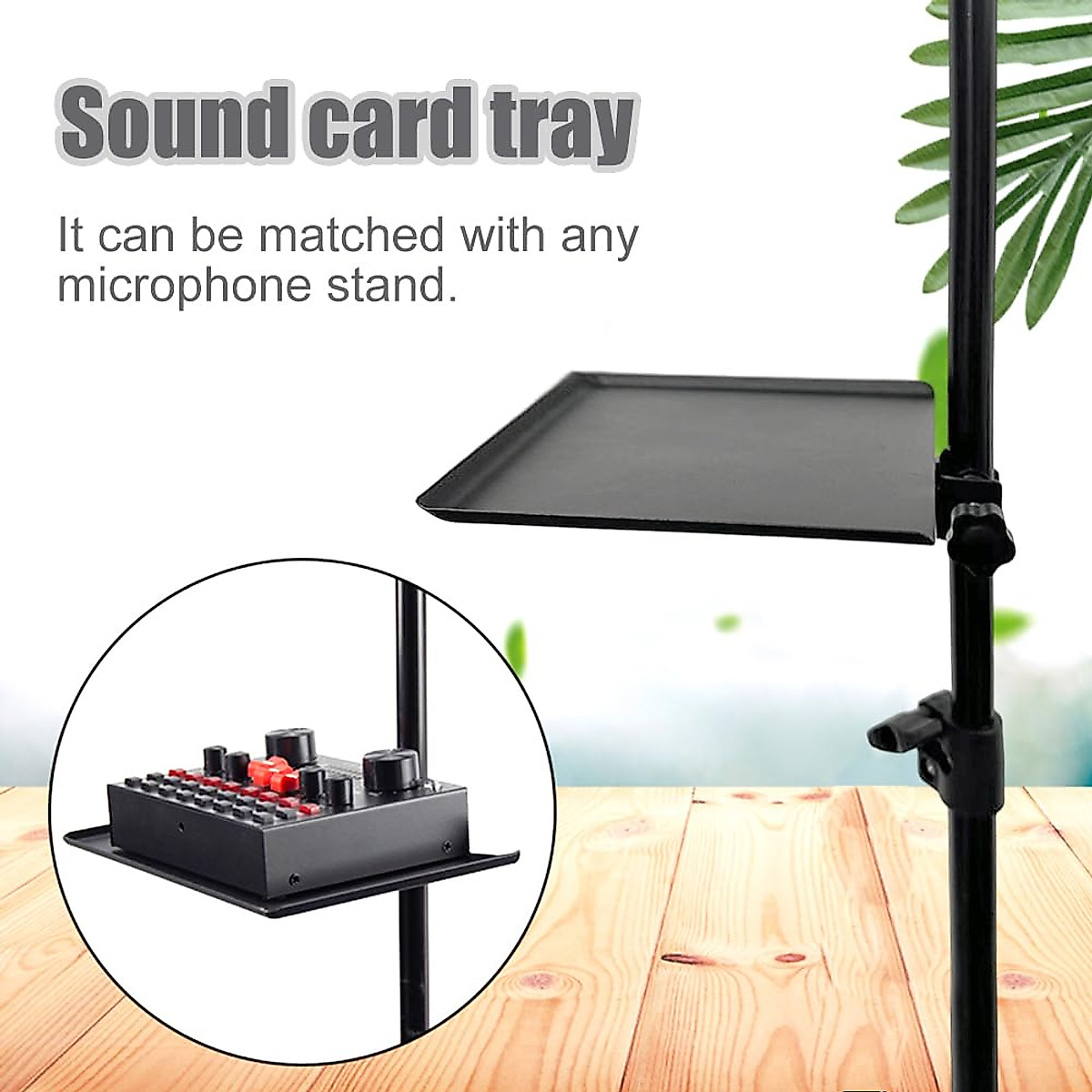 SYCOOVEN Sound Card Tray, Metal Height Adjustable Shelf for Small Items Microphone Stand Replacement Part Music Stand Accessories (Size:7.87x5.12inch)