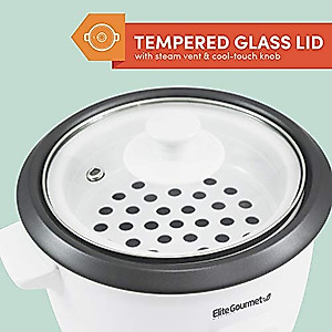 Elite Gourmet ERC-006NST# Electric Rice Cooker with Non Stick Inner Pot Makes Soups, Stews, Grains, Cereals, Keep Warm Feature, 6 Cups, White