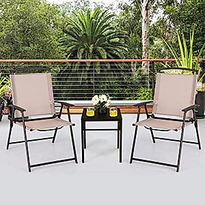 Giantex Set of 2 Patio Folding Chairs - Outdoor Sling Chairs with Armrests and Rustproof Steel Frame, Patio Dining Chairs with Breathable Fabric for Garden, Backyard Poolside Indoors, No Assembly (1)