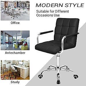 Furmax Mid-Back Office Task Chair Ribbed PU Leather Executive Chair Modern Adjustable Home Desk Chair Retro Comfortable Work Chair 360 Degree Swivel with Arms (Black)