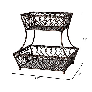 Gourmet Basics by Mikasa Loop and Lattice 2-Tier Metal Rectangular Fruit Storage Basket, 14-Inch, Antique Black