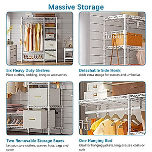 VIPEK V7 Wire Garment Rack 6 Tiers Heavy Duty Clothes Rack with 2 Fabric Drawers, Freestanding Wardrobe Closet Metal Clothing Rack for Hanging Clothes, 44.9"L x 16.5"W x 76.4"H, Max Load 730LBS, White