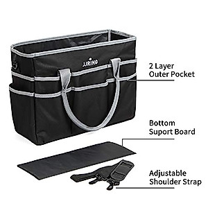 Large Multi-Functional Carrying Bag, 600D Nylon Artist Tote Bag with 16 Pockets Caddy for Art, Craft, Sewing, Make-up or School, Medical, Office Supplies Organizer, Silver