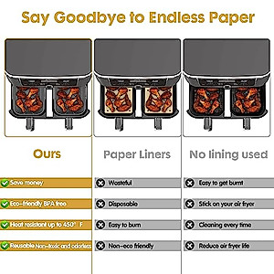 8 QT Air Fryer Silicone Liners Rectangular for Ninja Foodi Dual Reusable Silicone Airfryer Liner Rectangle Silicone Air Fryer Oven Basket (8 * 5.3 inch（8 QT）, DZ201 - Black)