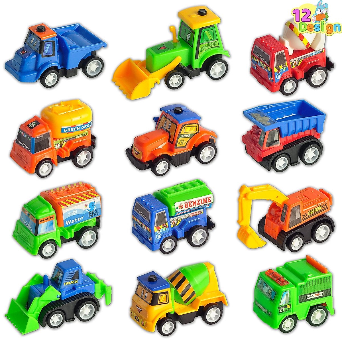 JOYIN 24 Pcs Prefilled Easter Eggs 3.2'' with Toy Cars, Pull Back Construction Vehicles and Mini Truck Toy Kit Set for Kids Boys Easter Theme Party Favor, Easter Eggs Hunt and Basket Stuffers Filler