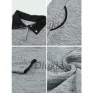 Diukia Sweatshirts Pullover Tops Womens 2022 Fall Cute Lightweight 1/4 Quarter Button V Neck Color Block Stand Collar Long Sleeve Pocket Pullover Sweatshirt for Ladies Teen Girls Juniors Gray L 12-14