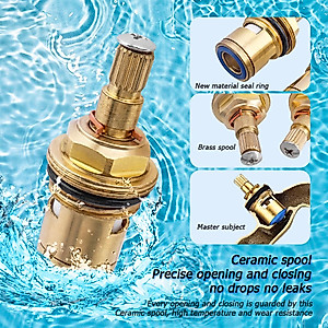Eyech 2Pcs Brass Faucet Cartridge Replacement, 20 Teeth G1/2" Ceramic Disc Cartridge Hot and Cold Valve Stem Core Set for Bathroom Kitchen Faucets