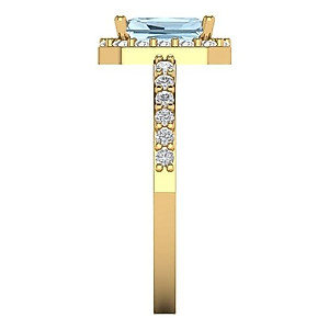 Clara Pucci 2.07 ct Emerald Cut Solitaire Halo Genuine Natural Aquamarine Engagement Promise Anniversary Bridal Ring 18K Yellow Gold 8.25