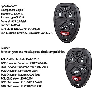 Car Key Fob Keyless Entry Remote Fits 2007-2014 Chevy Silverado Tahoe Suburban Cadillac Escalade GMC Yukon Replaces OUC60270 OUC60221 20869057 15913427