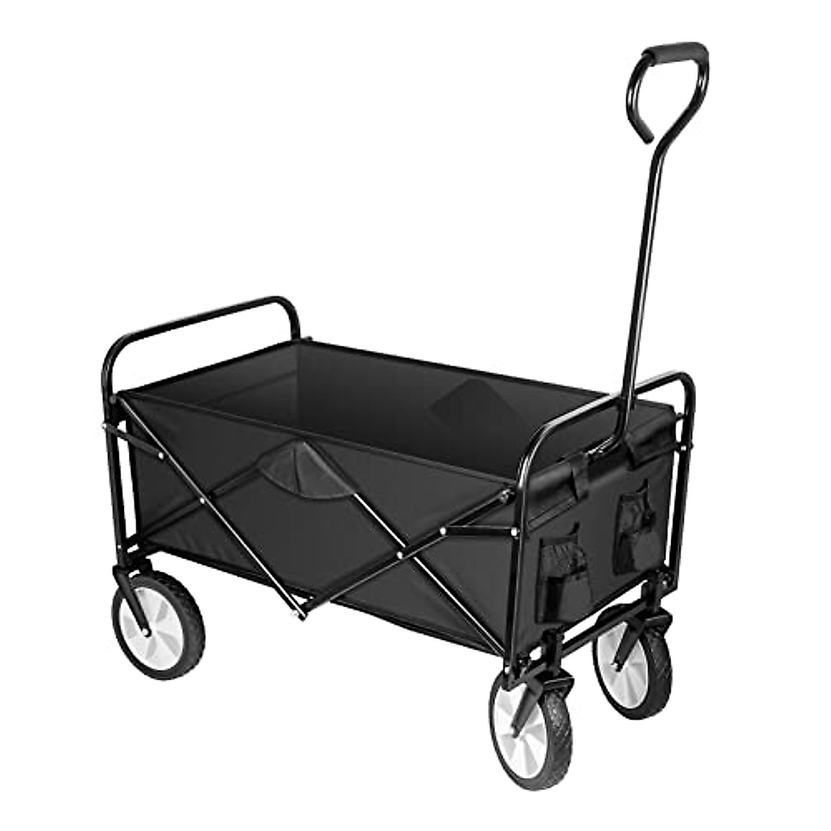 YSSOA Folding Garden Cart PRO, Collapsible Wagon with 360 Degree Swivel Wheels & Adjustable Handle, Black, 220lbs Weight Capacity