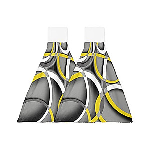 LBDOMOV Yellow Geometry Kitchen Hand Towel, Soft Hanging Dish Towels with Loop for Bathroom, Abstract Modern Grey Art Decor Absorbent Drying Cleaning Cloth Dishclothes Decorative Sets, 2-PC