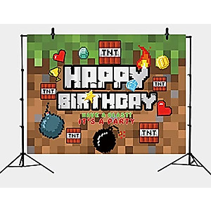 Pixel Backdrop for Birthday Party Game Theme Photography Background for Kids Boy Happy Birthday Video Gaming Battle Gamer Party Supplies Cake Table Decor Banner (7X5FT)