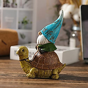 CYnice Garden Gnome Statue Outdoor Decor - Garden Gnomes Sitting on Turtle Statue for Garden Yard Patio Lawn Decorations,Gnome Gifts