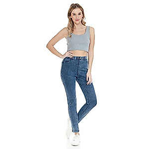 Women's Stretch Pull-on Skinny Denim Look Jean Leggings, Full Length, Navy, Small