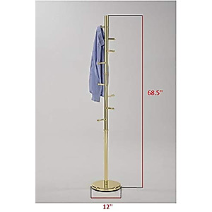 Kings Brand Furniture - Hyre 8 Hook Entryway Hall Tree Coat & Hat Rack Stand, Brass