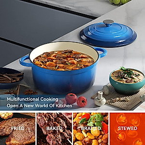 Miereirl 4.5 QT Enameled Dutch Oven Pot with Lid, Cast Iron Dutch Oven with Dual Handles for Bread Baking, Cooking, Non-stick Enamel Coated Cookware (Dark Blue)