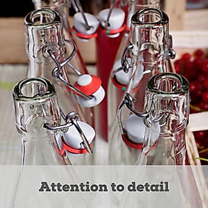 WILLDAN Giara Glass Bottle with Stopper Caps, Set of 4-33.75 Oz Carafe Swing Top Glass Bottles for Beverages, Oils, Kombucha, Kefir, Vinegar, Leak Proof Caps & Airtight Lids