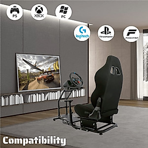 Anman G25 Racing Simulator cockpit with Black Gaming Seat Fit for Logitech G27 G29 G920 G923,Thrustmaster T500RS T300RS race car seat, NOT Include Wheel Shifter Pedal