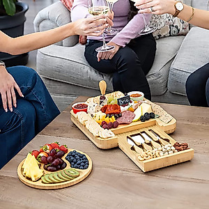 Cheese Board Set,YFWOOD 13 inch Bamboo Charcuterie Boards and Knife Set,Cheese Plate Includes Additional Round Fruit Serving Plate,Meat and Cheese Tray for Housewarming Gift Wedding Gifts