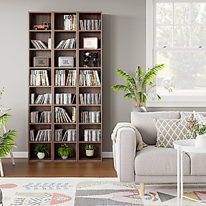 PUPL 8-Tier Media Tower Rack, CD DVD Storage Organizer Cabinet with Adjustable Shelves, 11.6 x 9.3 x 70.9 Inches Slim Wood Look Bookshelf Display Bookcase for Home Office, Oak