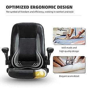 Black Desk Chair Ergonomic Office Chair Lumbar Support Desk Chairs with Wheels and Flip-up Armrest Adjustable PU Leather Computer Chair Backward Tilt