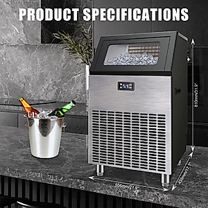 Commercial Ice Maker Machine, 270lbs/24H Stainless Steel Under Counter Ice Machine with 55lbs Ice Storage Capacity, Freestanding Cubic Ice Maker