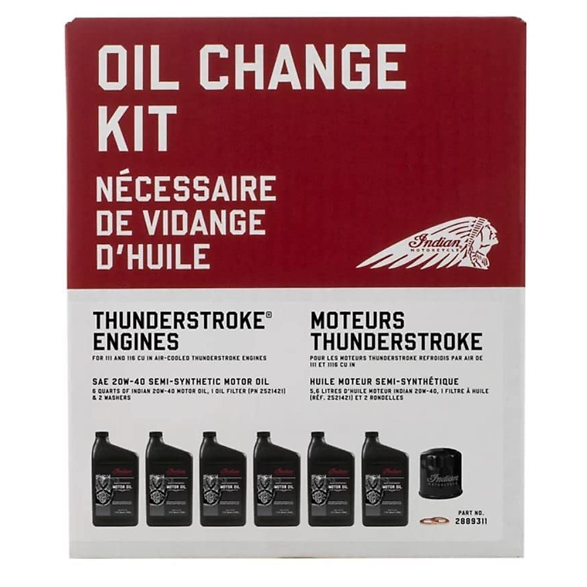 Polaris Thunderstroke Oil Change Kit, Fits 111 and 116 engines, Part 2889311, 6 Quarts of 20W-40 Semi-Synthetic Motor Oil, 1 Filter & 2 Washers