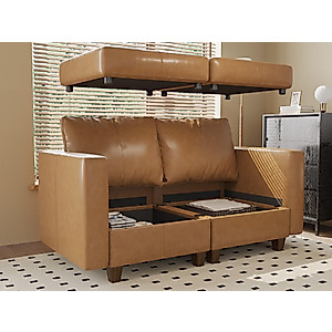 EASE MOOSE Modular Sectional Loveseat Sofa Couch with Storage Seats, 2 Seat Faux Leather Convertible Modular Sofa Love Seats for Small Spaces