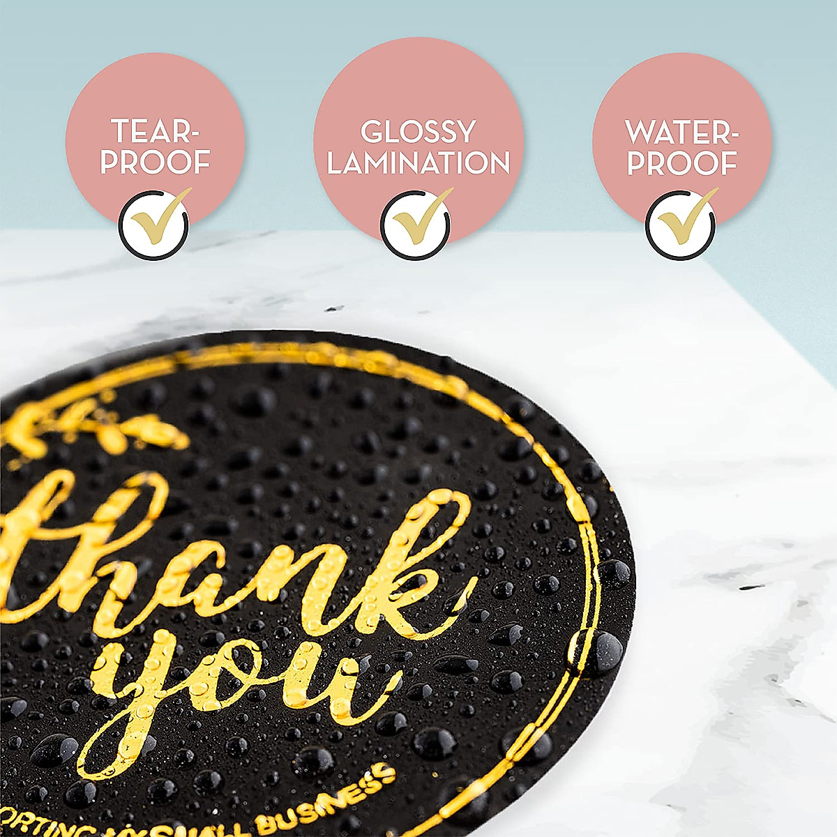 Peachy + Peony - 1.5 Inch Thank You Stickers Small Business - 500 Waterproof Gold Foil Thank You Labels for Packaging, Mailers, Etsy, Bakery – Thank You for Supporting My Small Business Stickers Roll