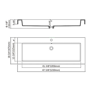 Dowell Long Topmount Single Bathroom Vanity Basin - White Resin, 48 x 18