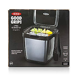 OXO Good Grips Double Wall Ice Bucket with Tongs and Garnish Tray,Gray