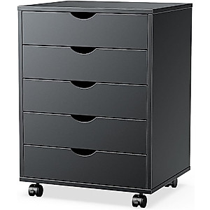 Joyfinity 5 Modern Wooden Floor Standing Drawer Chest with Wheels, 18.7L x 15.7W x 23.3" H, Multi-Function Home Storage Cabinet, Dressing Table, Office File Cabinet, Black