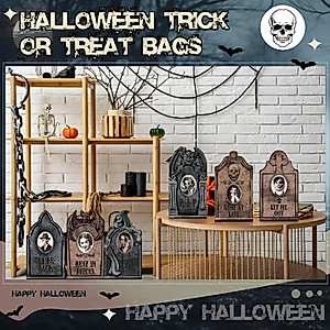 Lemosae 24 Pcs 11'' Halloween Tombstone Paper Treat Bags with 3D Changing Face Halloween Graveyard Tombstones Gift Bags Tombstone Candy goodie Bags for Halloween Party Favor